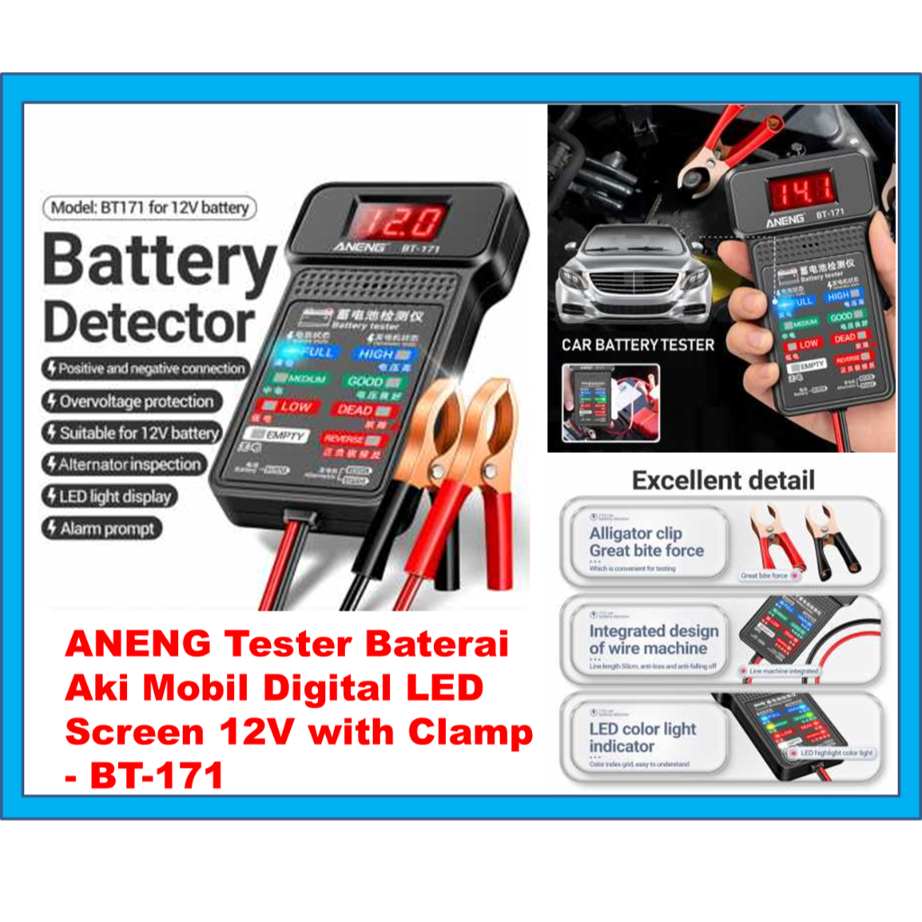Jual ANENG Tester Baterai Aki Mobil Digital LED Screen 12V with Clamp ...