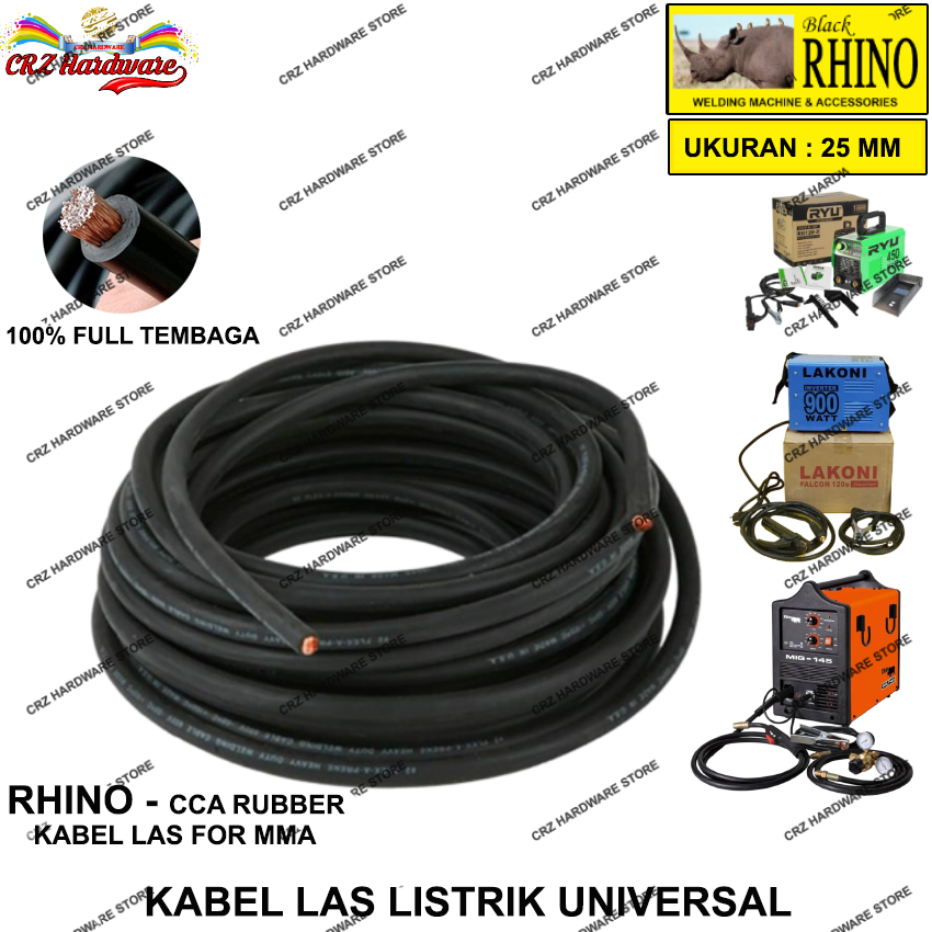 Jual Kabel Las RHINO 25mm Hitam Original Kabel Las Listrik Meteran ...