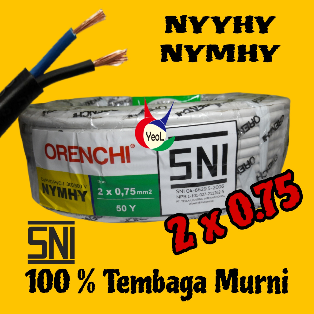 Jual Kabel Listrik SNI NYYHY NYMHY Serabut Orenchi 2 x 0,75 2x0,75 Panjang 1 Meter | Shopee ...
