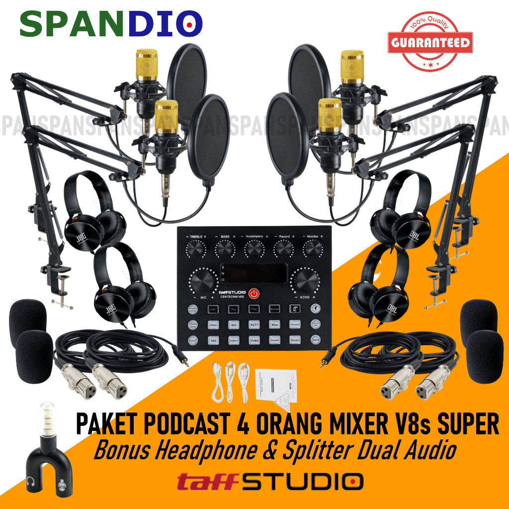 Jual PAKET PODCAST 4 Orang Mic Bm800 Mixer V8s Headset Stand Arm ...