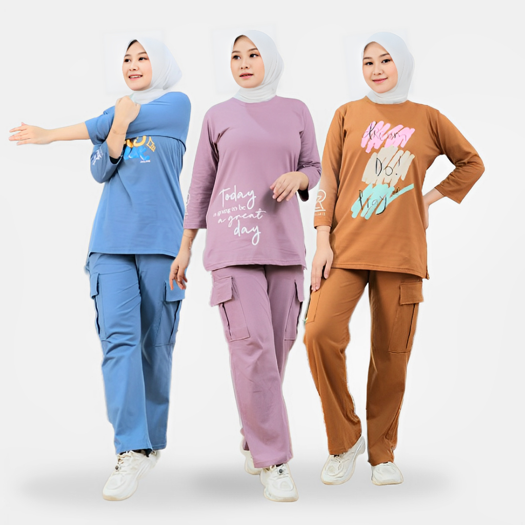 Jual One Set Cargo Wanita - Setelan Baju Celana Cargo Wanita Moana Set ...