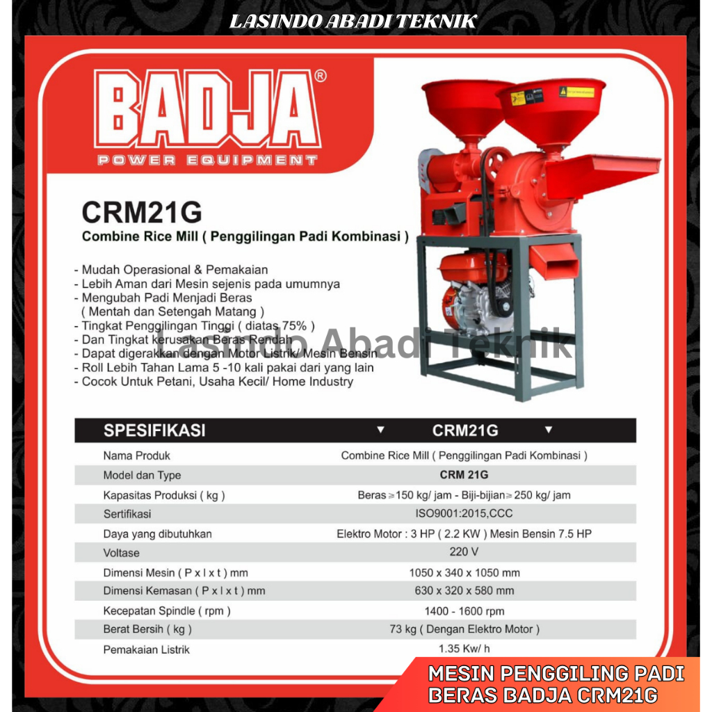 Jual Mesin Penggiling Padi Beras Badja Crm21G / Mesin Kombinasi Giling ...