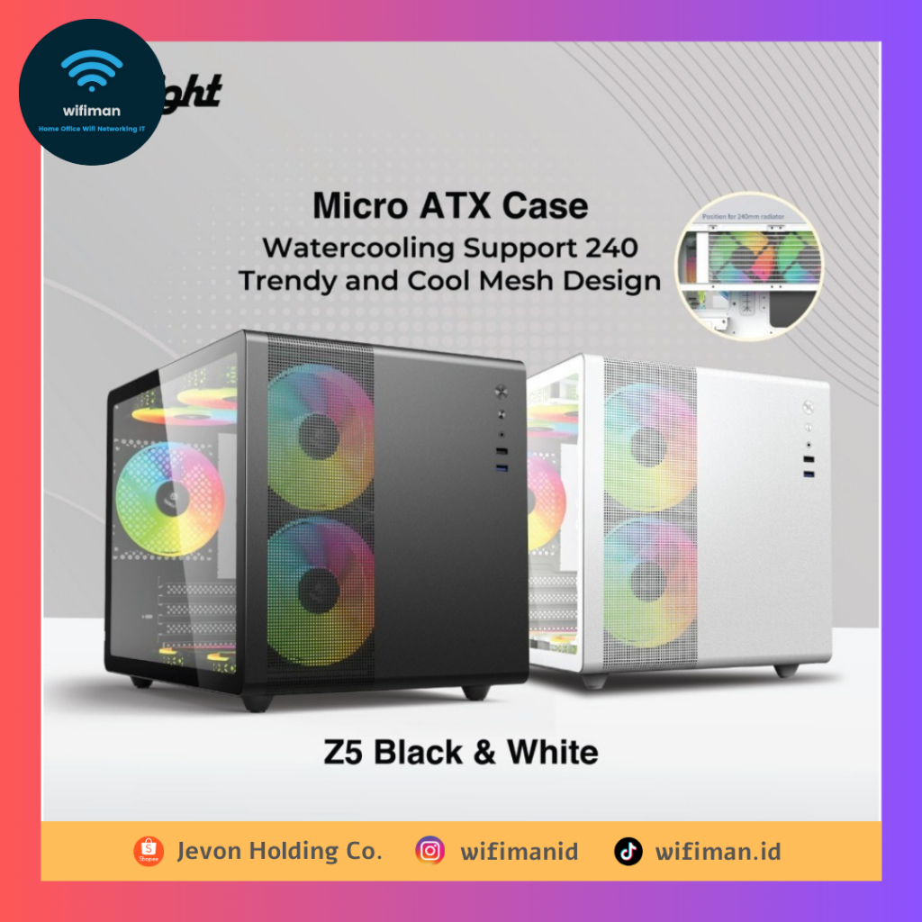 Jual Enlight Z5 mATX PC Case Black White - Hitam Putih Gaming RGB ...