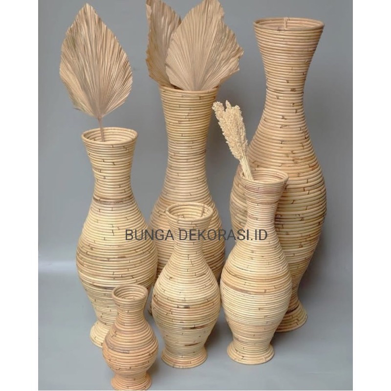 Jual Paket Bunga Kering Rayung Stick dan vas rotan 70cm/Daun Palem ...