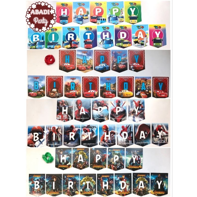 Jual Rangkaian HBD Segi5 Karakter Cowo / Banner Kertas Tayo / Banner ...