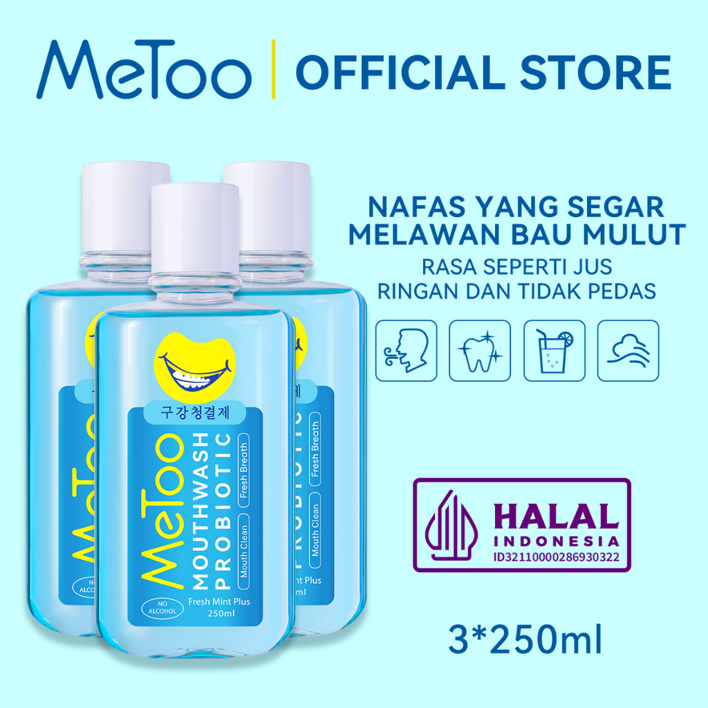 Jual MeToo Mouthwash Fresh Mint 3x250ml/ nafas segar / menghilangkan bau mulut / kumur karang ...