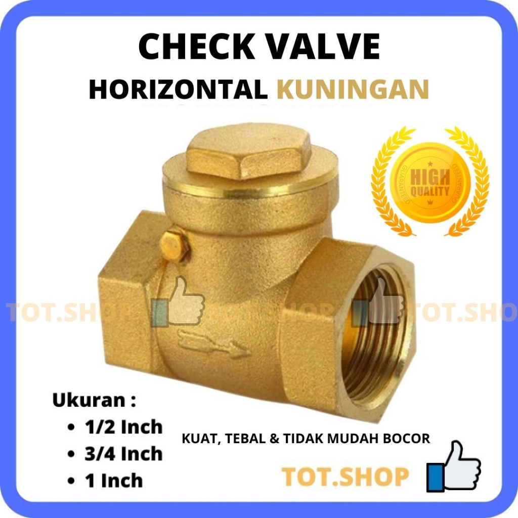 Jual HORIZONTAL Check Valve Air Kuningan 1/2" 3/4" 1" inch Klep Tabok Swing Check Valve Full ...