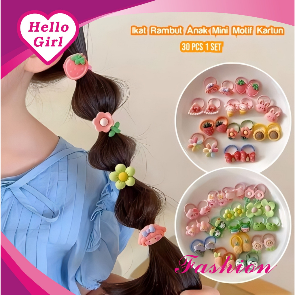 Jual (Hello Girl)F288 Ikat Rambut Anak Set 30PCS Ikat Rambut Mini Motif ...