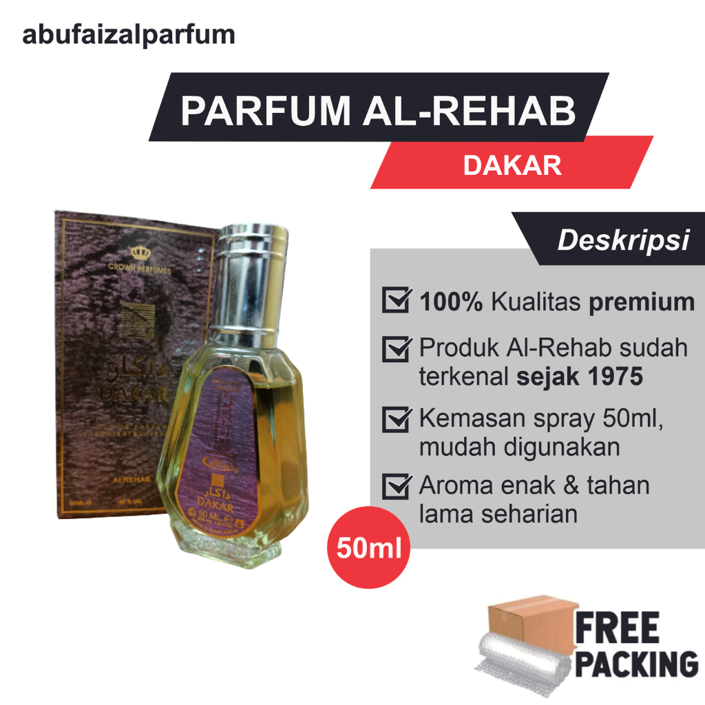 Jual PARFUM AL REHAB SPRAY 50ML AROMA DAKAR 100% ORIGINAL | Shopee ...