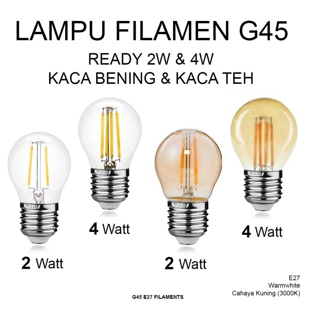 Jual Lampu LED Filamen G45 4w kaca teh e27/ led filament edison /lampu ...