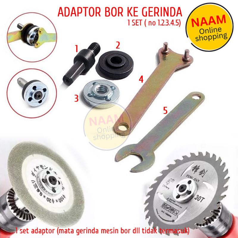 Jual 1 SET ADAPTER BOR KE GERINDA - ADAPTOR MATA BOR MENJADI MEDIN ...