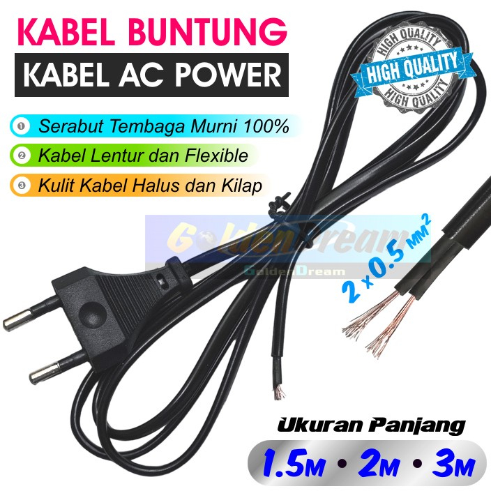 Jual Kabel Buntung Steker Listrik AC Power Cable Wire 1.5m 2m 3m Jack ...