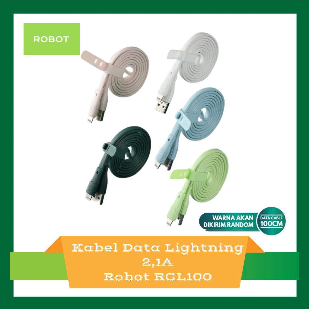 Jual Kabel Data Lightning Robot RGL100 2,1A Colorful 1 pcs | Shopee ...