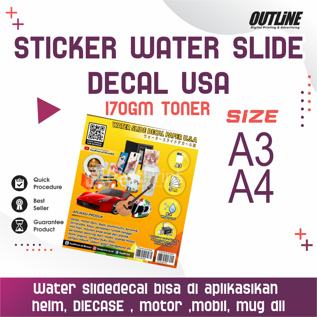 Jual STICKER WATER SLIDE DECAL USA 170 GRM TONER | Shopee Indonesia