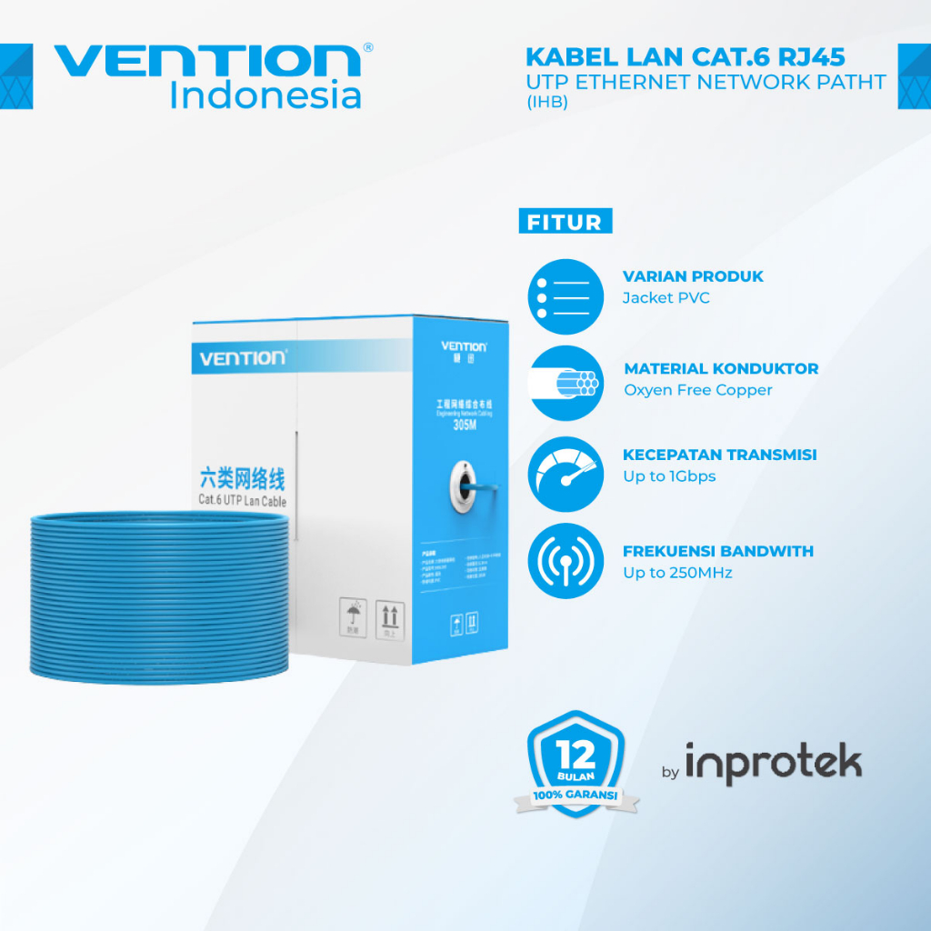 Jual Vention Kabel Lan Ethernet RJ45 Cat6 Cat 6 UTP 1Gbps 305M ROLL ...