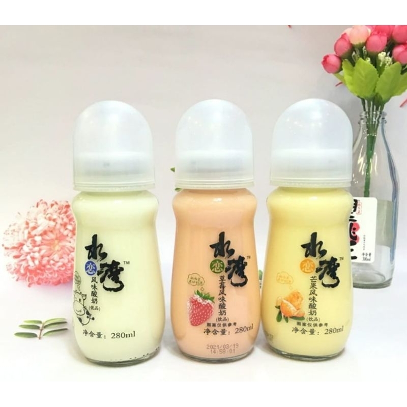 Jual 280ML Yogurt Botol Susu Kaca + Dot 奶瓶酸奶 Yoghurt Rasa Buah Botol ...