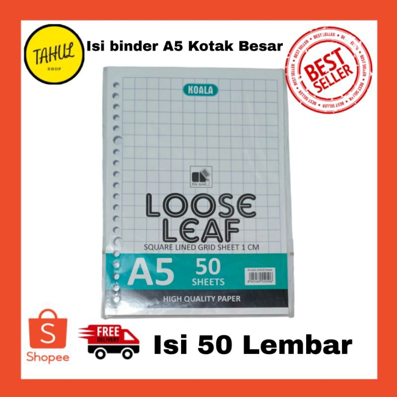 Jual ISI BINDER KOTAK BESAR A5 ISI 50 LEMBAR / LOOSE LEAF GRID / PETAK / KOTAK / FILE NOTE KOALA ...