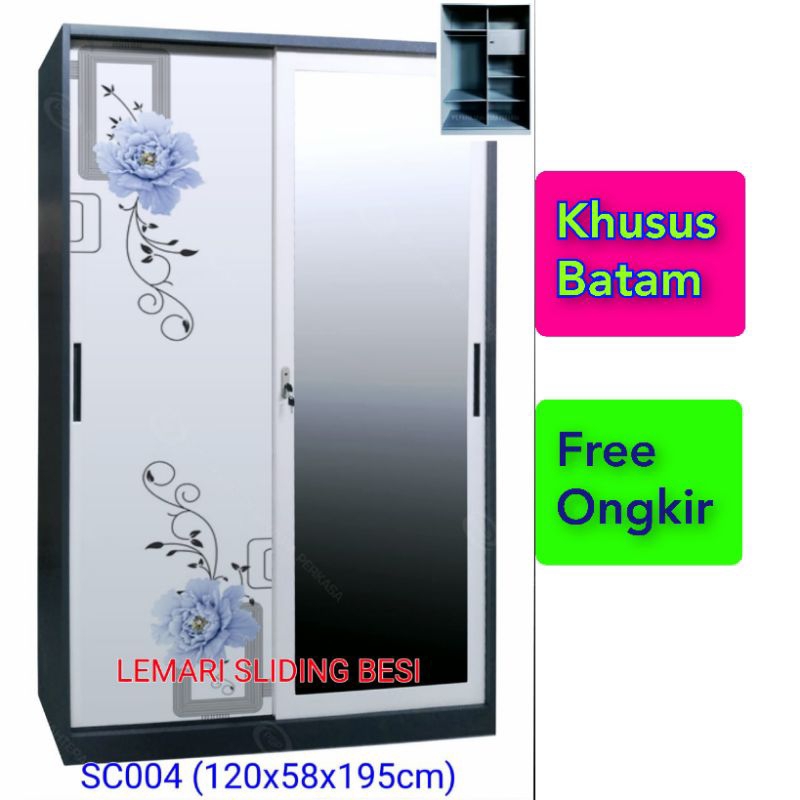 Jual lemari pakaian pintu sliding besi(120x58x195cm)Lemari baju SC004 [KHUSUS BATAM] | Shopee ...