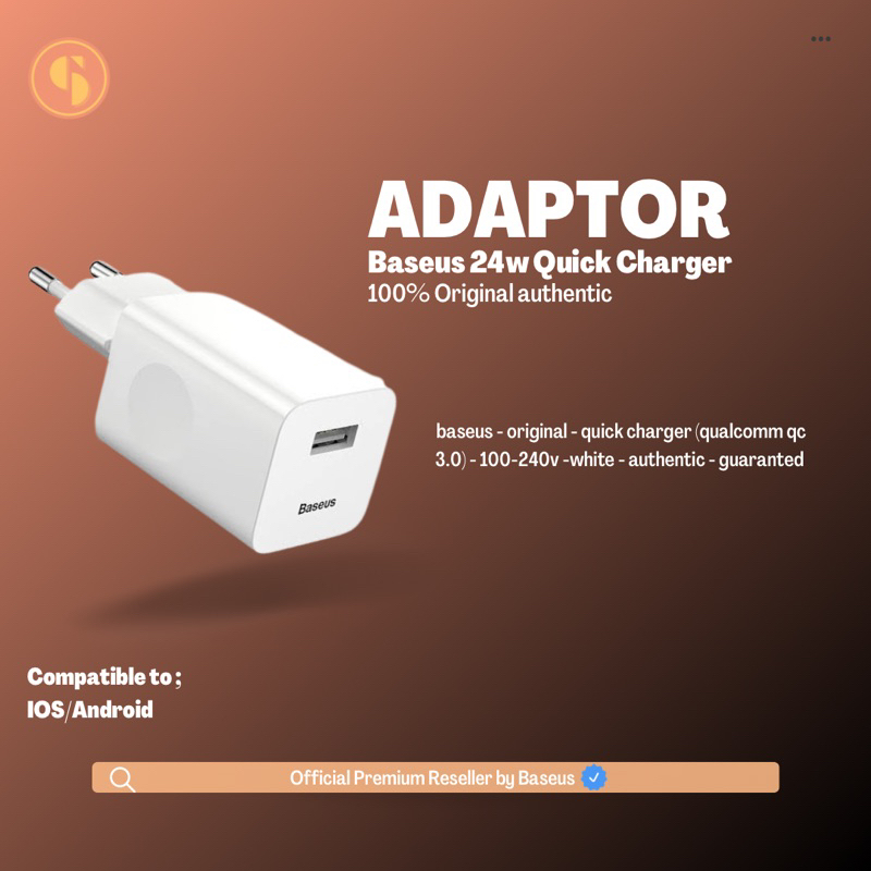 Jual Baseus Kepala Charger 24w Quick Charger Qc 3.0 | Shopee Indonesia