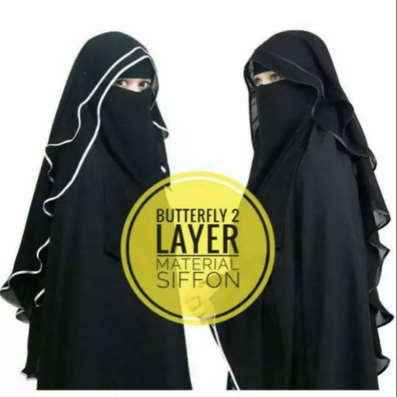 Jual Cadar Niqab Yaman Butterfly 2 Layer Full Bisban / Cadar Niqab Butterfly List Bisban Hitam ...