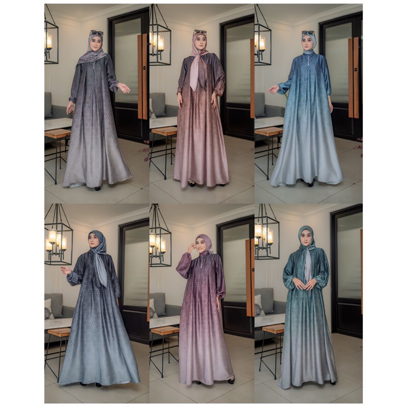 Jual DINAR SET ORIGINAL NUNULOLO gamis dress gradasi silk printing ...