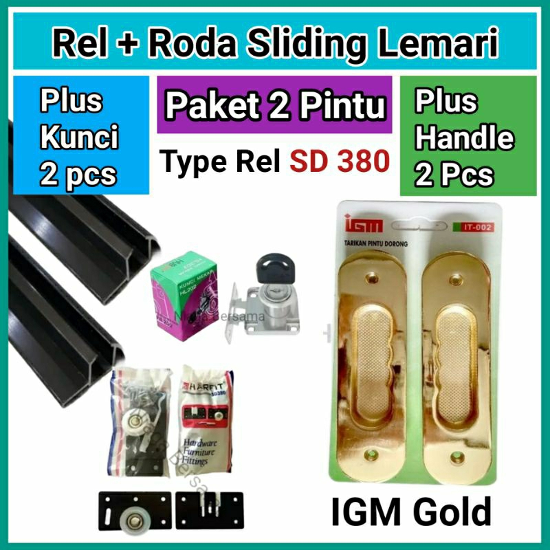 Jual Rel Sliding Timbul SD380 Lemari 2 Pintu Plus Roda Kunci Dan Handle Komplit | Shopee Indonesia