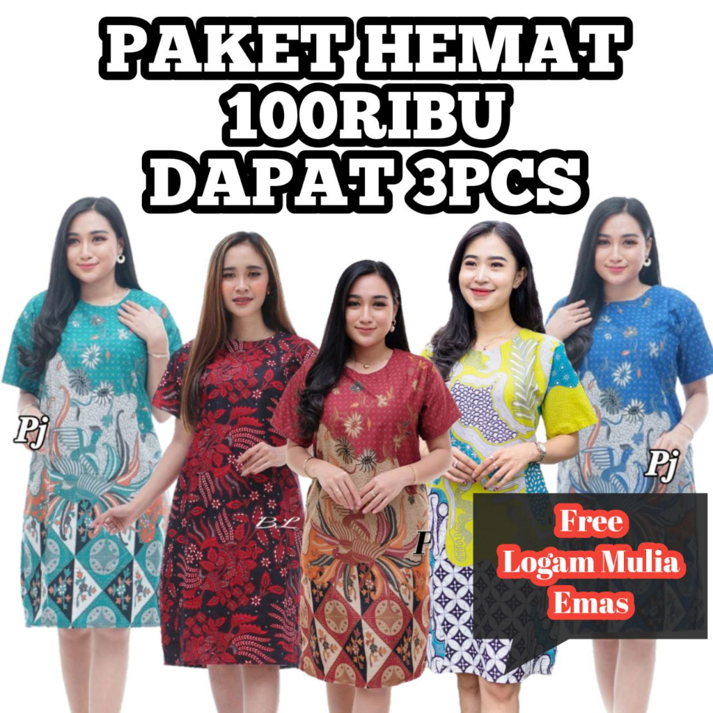 Jual PROMO PAKET HEMAT 100RIBU DAPAT 3PCS M L XL XXL Jumbo Dress Batik Wanita Baju Batik Wanita ...