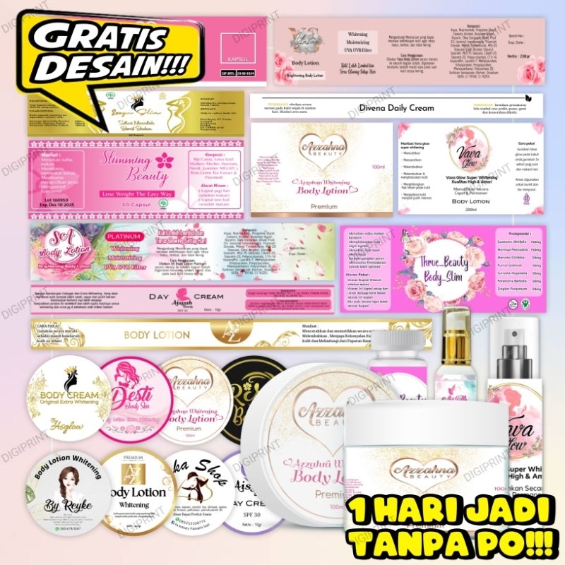 Jual CETAK STIKER SKINCARE LABEL KOSMETIK CUSTOM | 1 HARI JADI | GRATIS ...