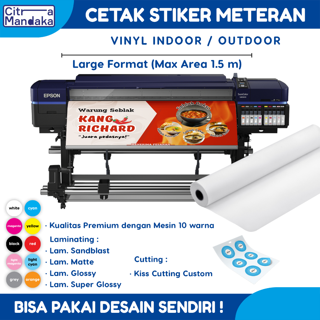 Jual Cetak Stiker Vinyl Custom Waterproof Meteran Indoor | Outdoor ...