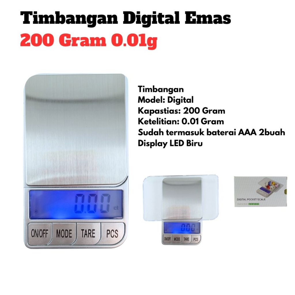 Jual Timbangan Digital Emas 200 Gram 0.01g 200G Pocket Scale Layar ...
