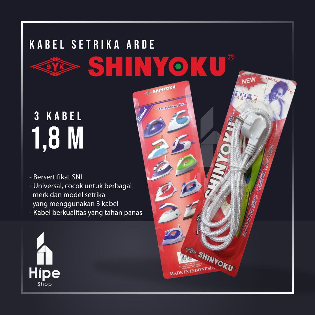 Jual Kabel Setrika Shinyoku 1,8 meter Universal 3 kabel arde SYK-318 ...