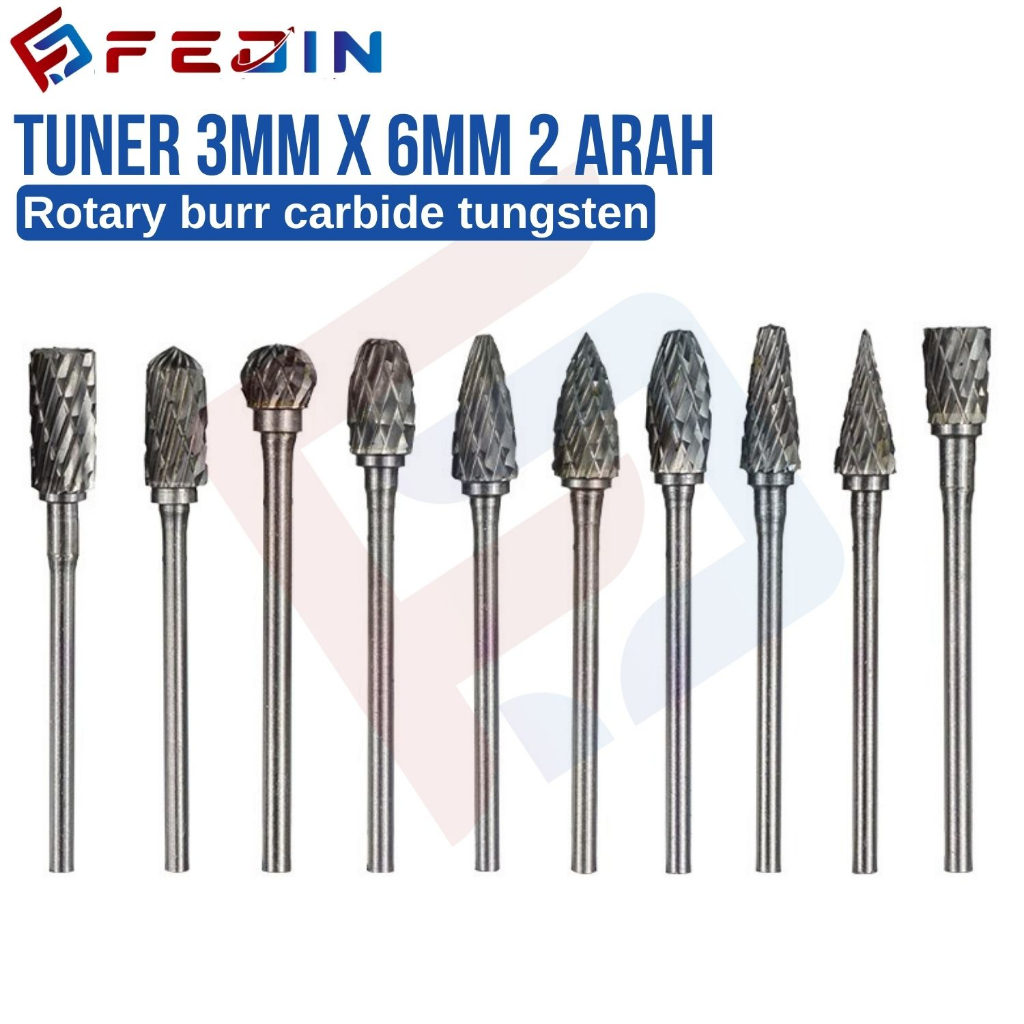 Jual FEDIN Mata Bor Tuner 3mm x 6mm Rotaru Burr Carbide Tungsten Alat ...