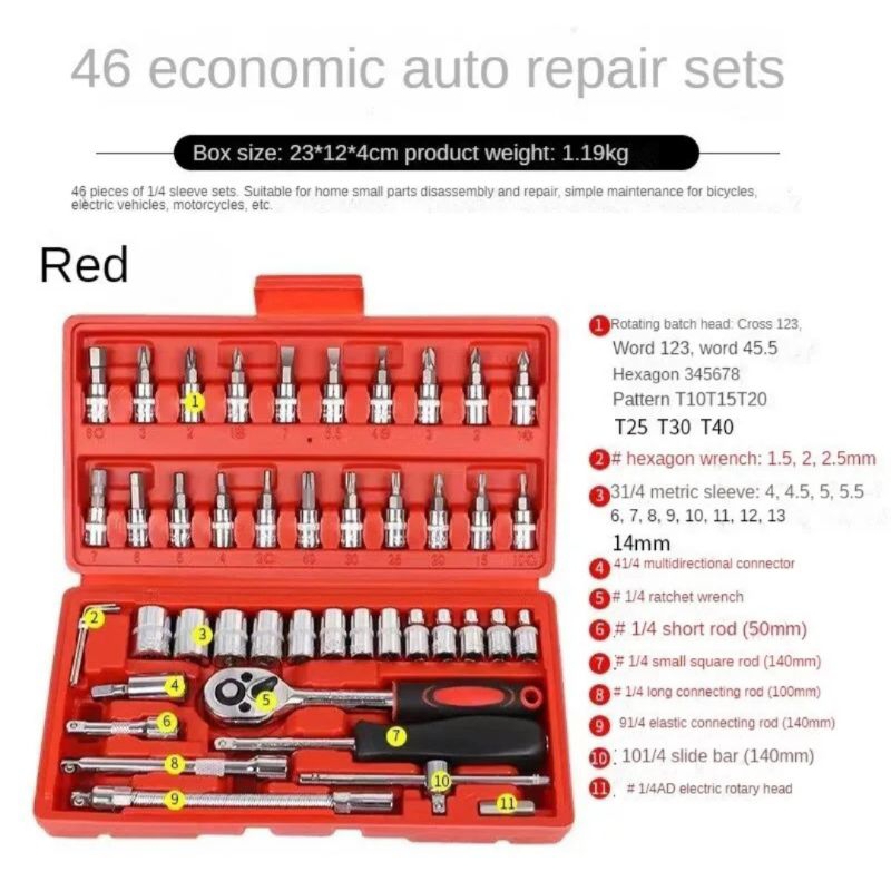 Jual Kunci Socket 46 Pcs 1/4" + Obeng shock Tool Kit Set | Shopee Indonesia