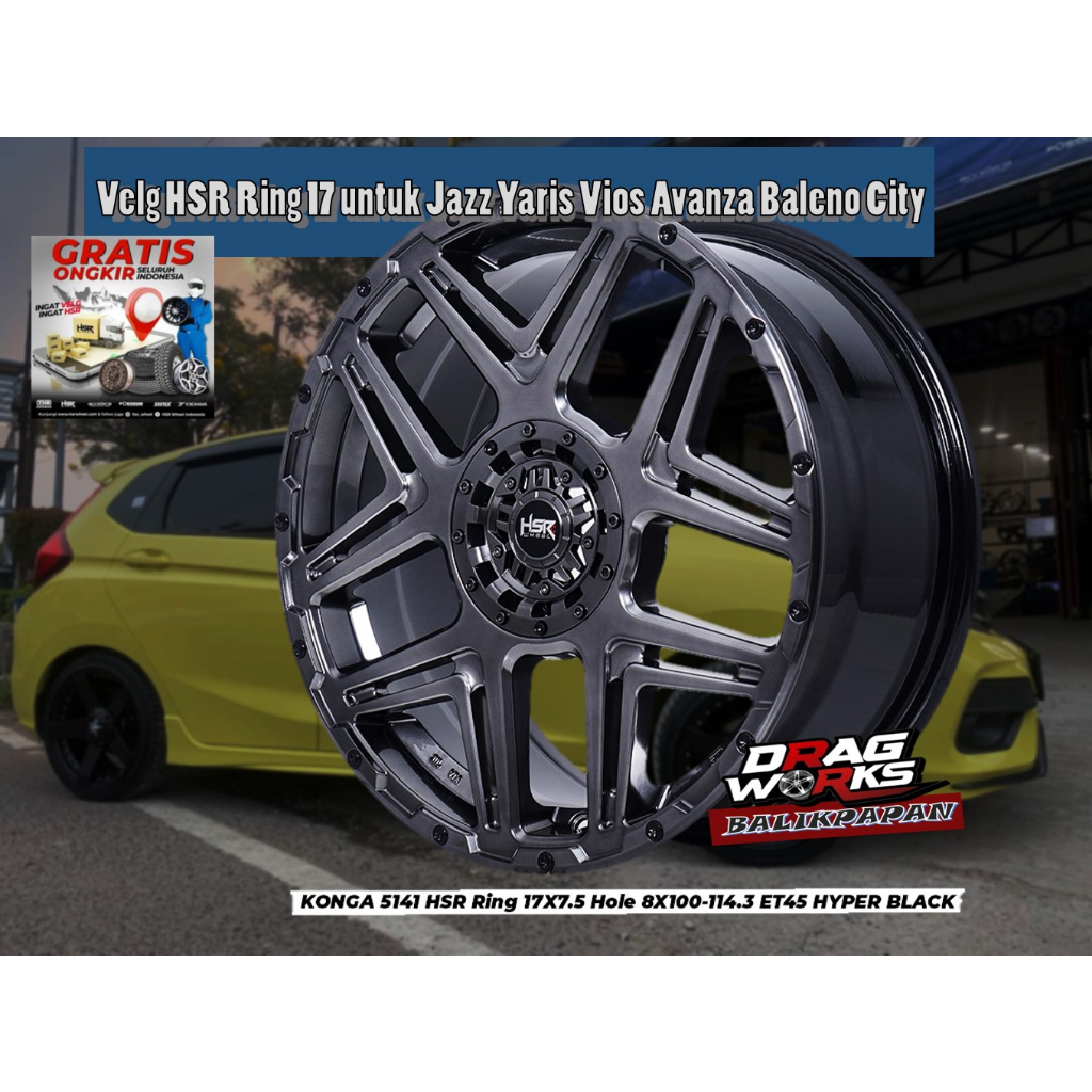 Jual Velg Mobil Ring 17 Pelek HSR Konga R17 Lebar 7.5 Lubang 4 Hyper Blak , untuk Yaris Avanza ...