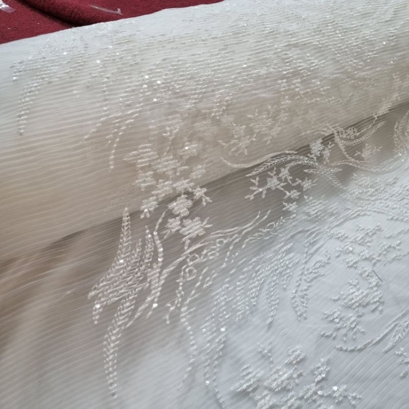 Jual Kain Organza Plisket Bordir Payet | Bahan Organza Motif Bunga ...