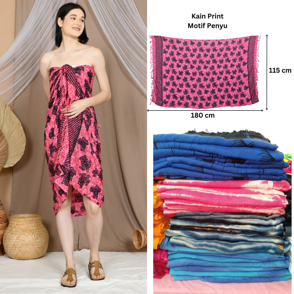 Jual Kain Pantai Bali Print Motif Penyu - Pinggiran Rumbai - Size 180cm ...