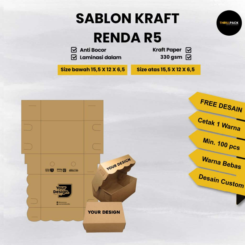 Jual Sablon Custom Box Renda R5 Kraft ( P15,5 X L12 X T6,5 ) Custom ...