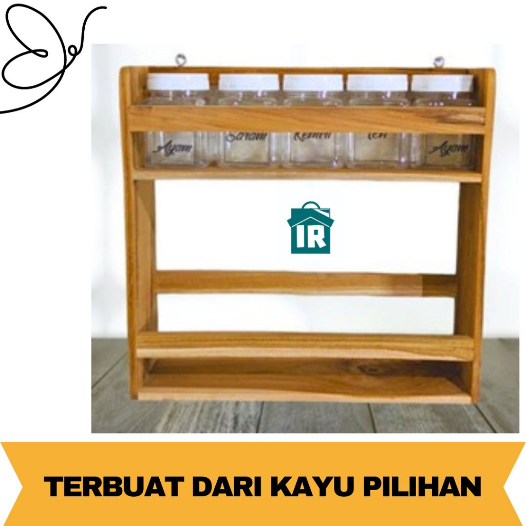 Jual Tempat Bumbu Dinding 2 Tingkat Kayu Jati Solid | Rak Bumbu Toples ...