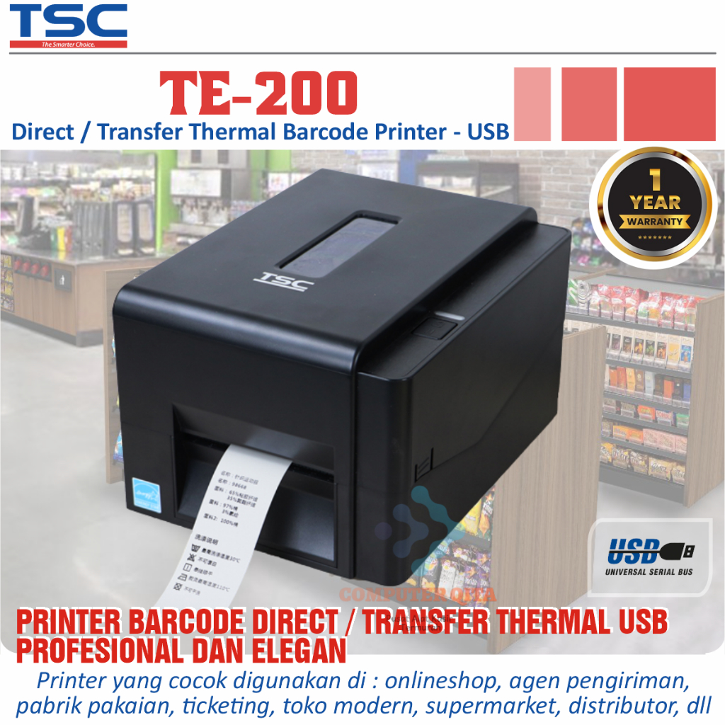 Jual Printer Barcode Label Sticker TSC TE200 TE-200 USB Thermal Direct ...