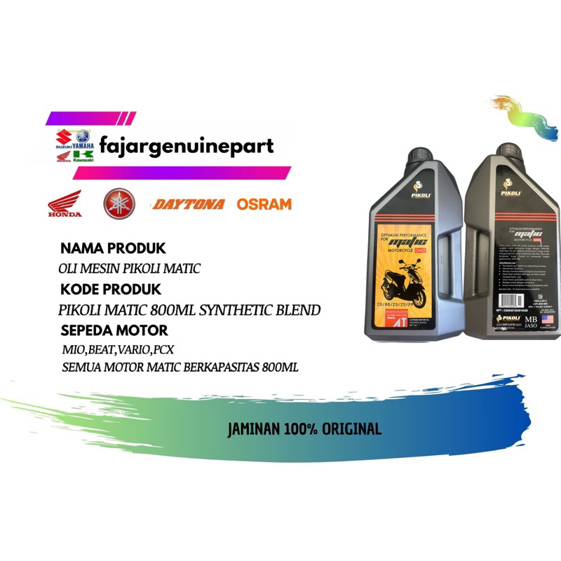 Jual OLI PIKOLI MATIC MATIK 10W-30 GAENWA SYNTHETIC BLEND 800ML Mio ...
