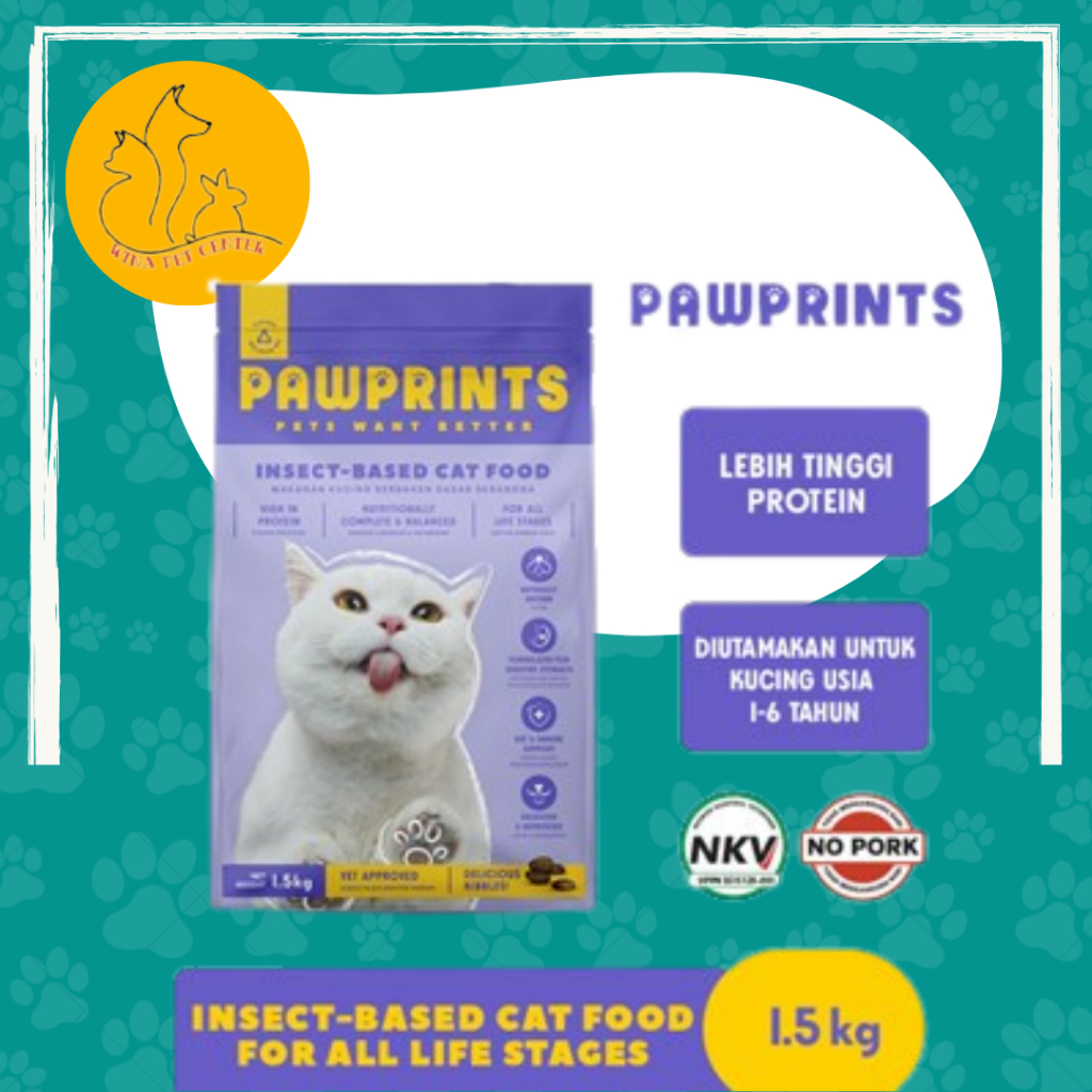 Jual pawprints kucing 1,5kg insect based cat food 1,5 kg all life ...