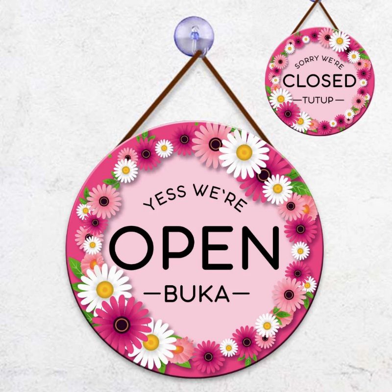Jual Open Close Signboard Sign board pink cerah bulat diameter 20cm ...