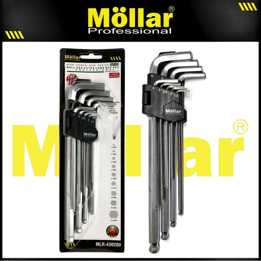 Jual Kunci L Set Panjang Mollar 9 pcs Hex Key Wrench Set Ballpoint ...