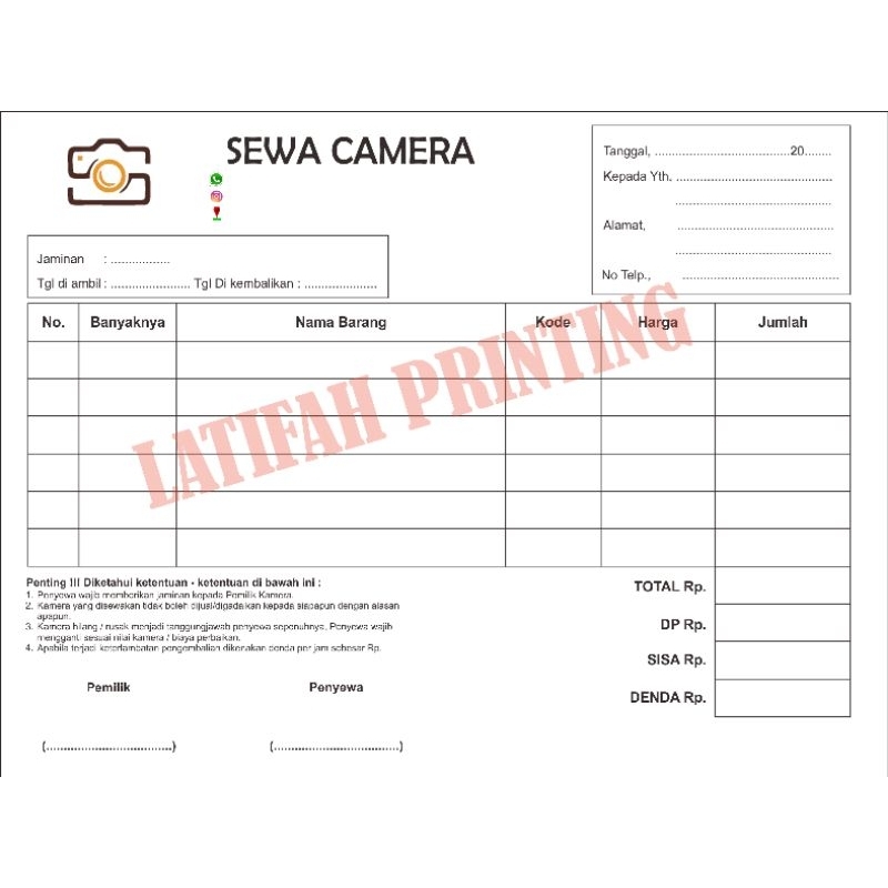 Jual Nota Sewa Kamera/Nota Custom/Nota Rental Kamera | Shopee Indonesia
