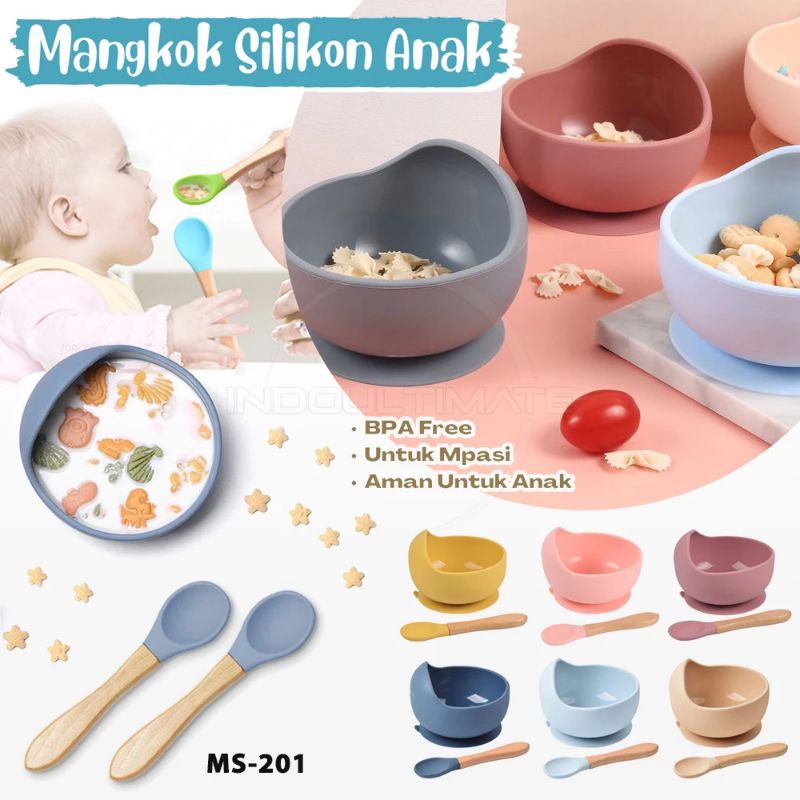 Jual Mangkok silikon bayi anti tumpah free sendok / suction bowl ...