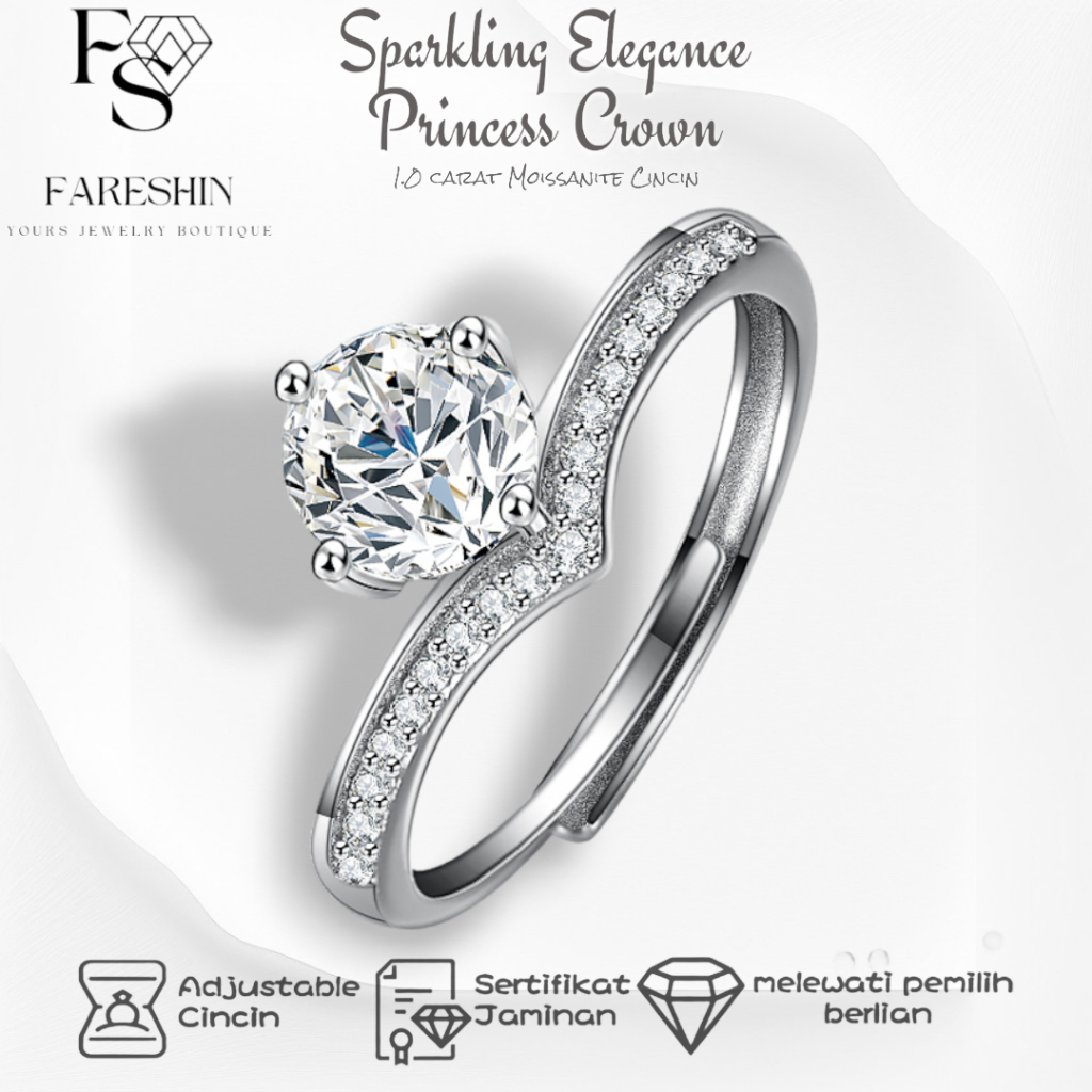 Jual Fareshin Cincin Berlian Wanita Moissanite GRA Sparkling Princess ...