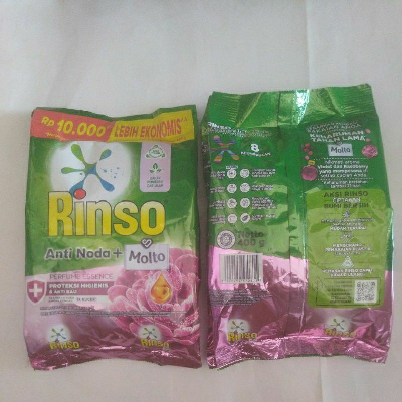 Jual 380g. Deterjen RINSO Anti noda + Molto detergent 380gr | Shopee ...