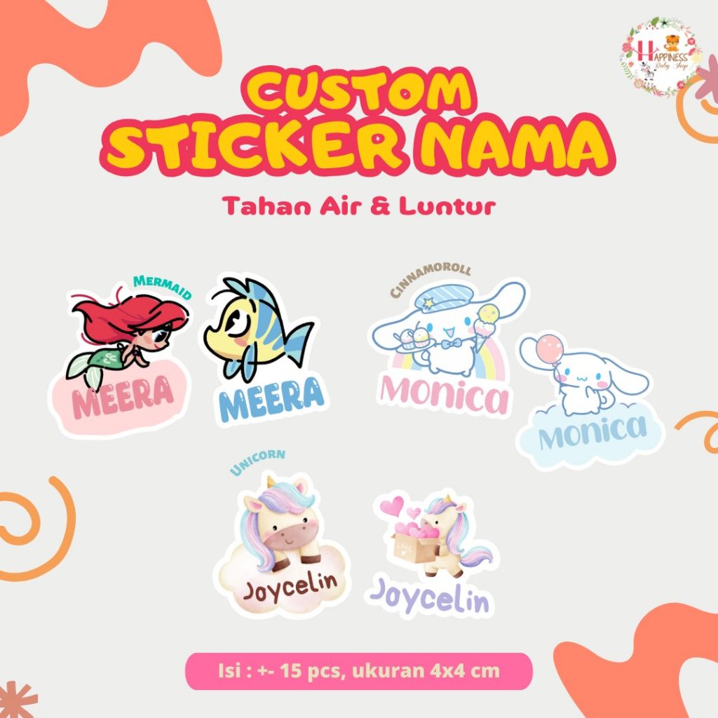 Jual (ISI 15) Sticker Label Nama Anak / Sticker Custom Nama Karakter ...