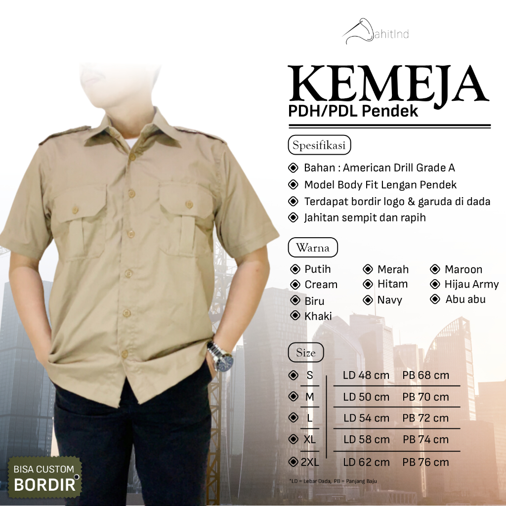 Jual Baju Kemeja PDL Lengan Pendek PDH Warna Coklat Khaki Pria Seragam Pakaian Kerja Taktikal ...