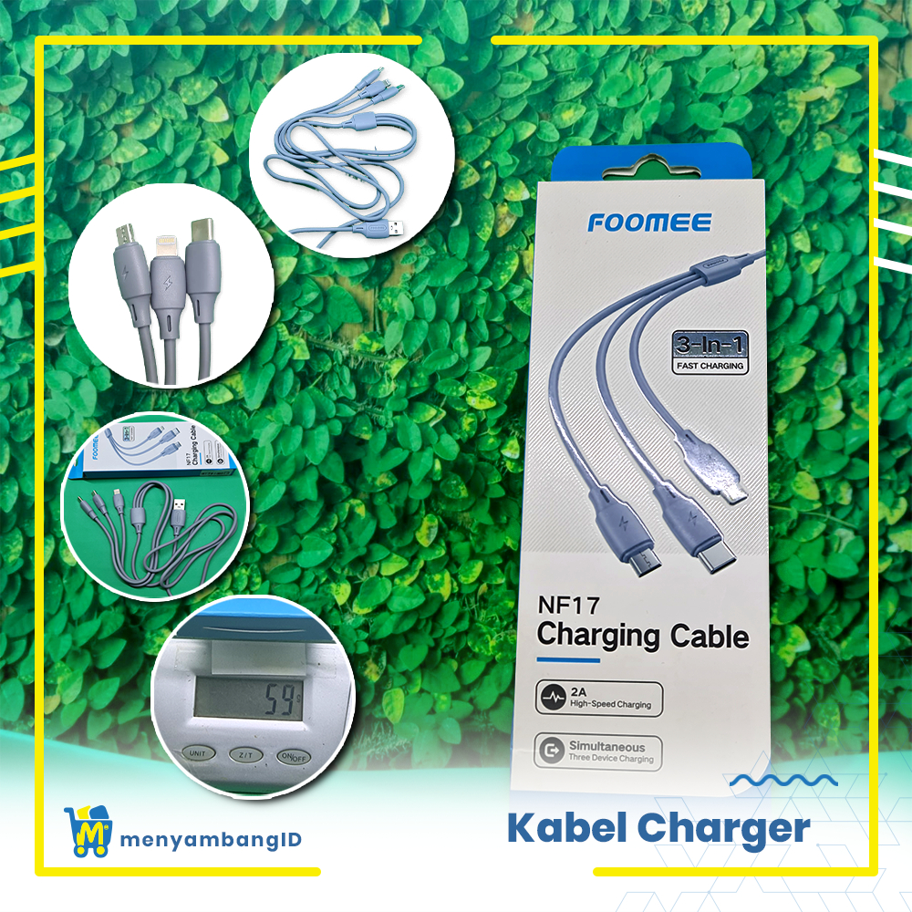 Jual 43384 KD-Foomee NF17 Gray 3 In 1 ( Tyfe C | Micro USB | Iphone ...